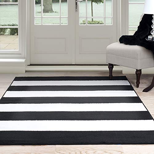 Lavish Home Breton Stripe Area Rug, 5' by 7'7", Black/White