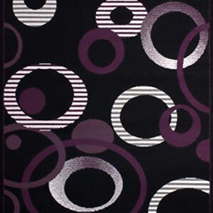 United Weavers Dallas Hip Hop Runner Rug – Plum, 2x8 Runner, Modern Indoor Area Rug with Jute Backing, Circular Geometric Design