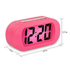 Plumeet Kids Alarm Clock Large Digital LCD Travel Alarm Clocks with Snooze and Night Light - Ascending Sound and Handheld Sized - Best Gift for Kids (Pink)