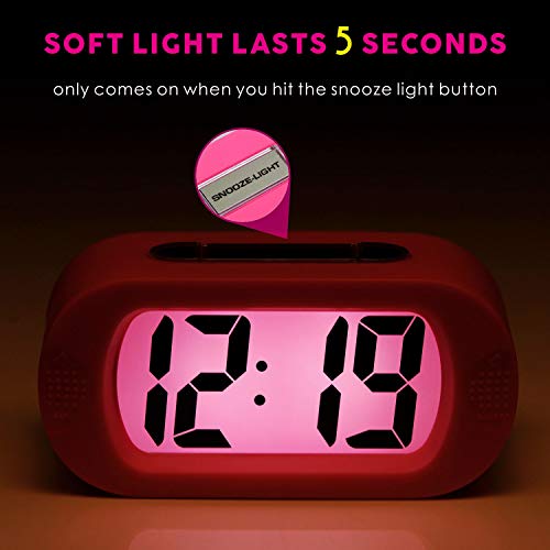 Plumeet Kids Alarm Clock Large Digital LCD Travel Alarm Clocks with Snooze and Night Light - Ascending Sound and Handheld Sized - Best Gift for Kids (Pink)