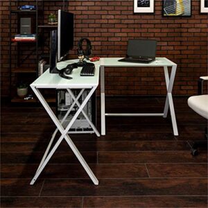 Walker Edison Wright Modern X Leg Glass Top Corner Computer Gaming L Shape Desk Home Office, 51 Inch, White