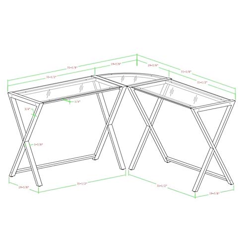 Walker Edison Wright Modern X Leg Glass Top Corner Computer Gaming L Shape Desk Home Office, 51 Inch, White