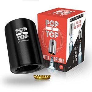 pop-the-top beer bottle opener (black): automatic bottle opener, no damage to cap | fun bartender tool | push down decapitator bottle cap opener by taza