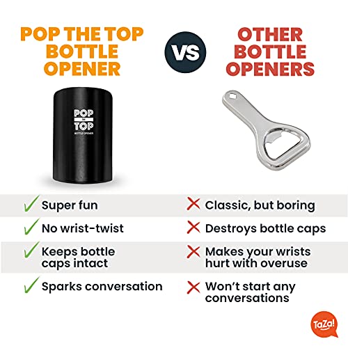 Pop-the-Top Beer Bottle Opener (Black): Automatic Bottle Opener, No Damage to Cap | Fun Bartender Tool | Push Down Decapitator Bottle Cap Opener by TaZa