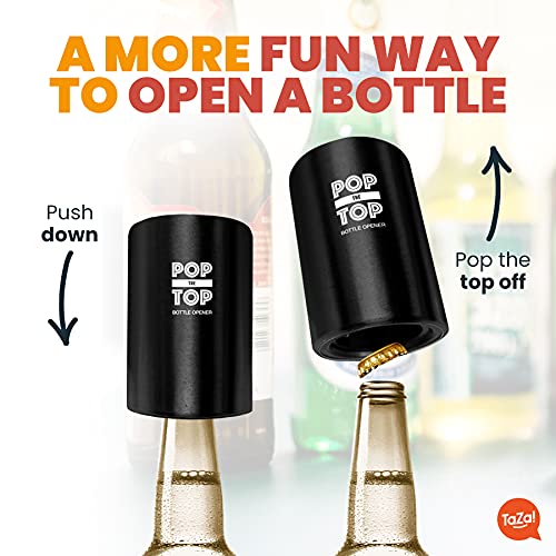 Pop-the-Top Beer Bottle Opener (Black): Automatic Bottle Opener, No Damage to Cap | Fun Bartender Tool | Push Down Decapitator Bottle Cap Opener by TaZa