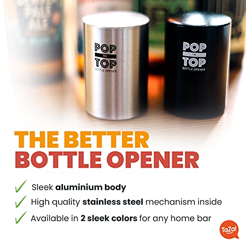 Pop-the-Top Beer Bottle Opener (Black): Automatic Bottle Opener, No Damage to Cap | Fun Bartender Tool | Push Down Decapitator Bottle Cap Opener by TaZa