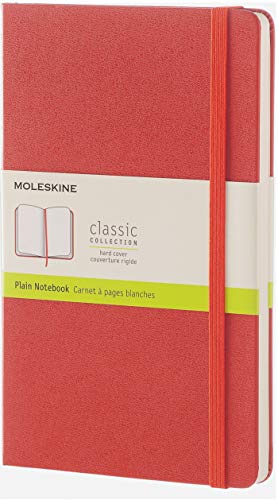 Moleskine Classic Notebook, Large, Plain, Coral Orange, Hard Cover (8051272893694)