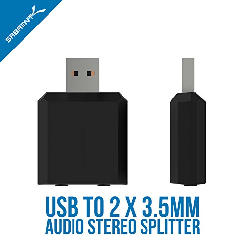 SABRENT USB to 2 x 3.5mm Stereo Jack Splitter Adapter for Speaker and Headphone Support Windows and Mac. Plug and Play No Drivers Needed. (AU-2X35)