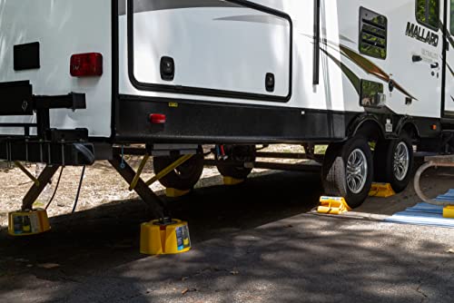 Camco Super Wheel Chock with Rope - Helps Keep Your Trailer in Place So You Can Re-Hitch - (44475) , Yellow