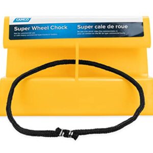 Camco Super Wheel Chock with Rope - Helps Keep Your Trailer in Place So You Can Re-Hitch - (44475) , Yellow