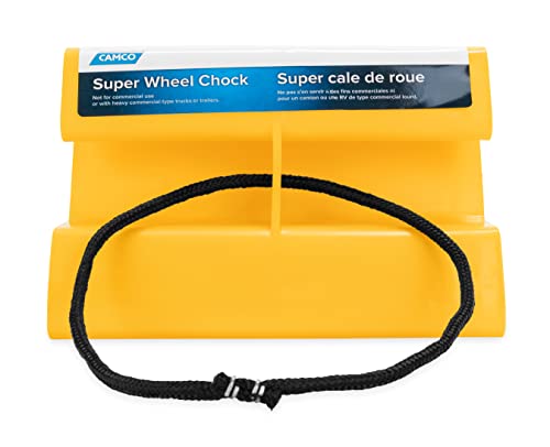 Camco Super Wheel Chock with Rope - Helps Keep Your Trailer in Place So You Can Re-Hitch - (44475) , Yellow