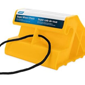 Camco Super Wheel Chock with Rope - Helps Keep Your Trailer in Place So You Can Re-Hitch - (44475) , Yellow