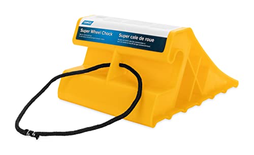 Camco Super Wheel Chock with Rope - Helps Keep Your Trailer in Place So You Can Re-Hitch - (44475) , Yellow