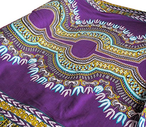 Full Funk Thin Bright African Dashiki Rayon Fabric Print 42inch x 3yard Bolt, Pattern A Violet