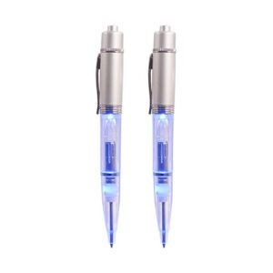 gs glowseen pen light led pen with light, light up penlight for night writing - one set extra batteries and ink cartridges included-2 pack -blue