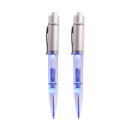 GS GLOWSEEN Pen Light LED Pen with Light, Light Up Penlight for Night Writing - One Set Extra Batteries and Ink Cartridges Included-2 Pack -Blue