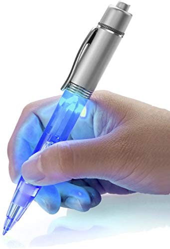 GS GLOWSEEN Pen Light LED Pen with Light, Light Up Penlight for Night Writing - One Set Extra Batteries and Ink Cartridges Included-2 Pack -Blue