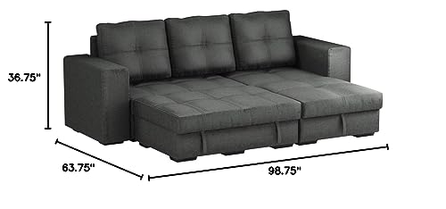 Furniture of America Charlton Modern 5-Seater Tufted Fabric Upholstered Convertible 99 in. Storage Sectional for Living Room, Gray