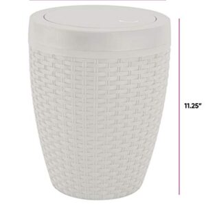 Superio Round Trash Can 6.5 Qt Ivory Bone - Small Trash Bin with Lid Beige Wicker Look, Concealed Bag