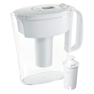 brita water filter pitcher for tap and drinking water with 1 standard filter, lasts 2 months, 5-cup capacity, bpa free, white