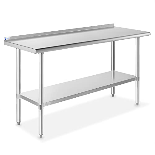 GRIDMANN Stainless Steel Kitchen Prep Table 60 x 24 Inches with Backsplash & Under Shelf, NSF Commercial Work Table for Restaurant and Home