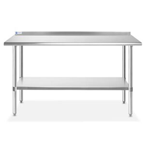 GRIDMANN Stainless Steel Kitchen Prep Table 60 x 24 Inches with Backsplash & Under Shelf, NSF Commercial Work Table for Restaurant and Home