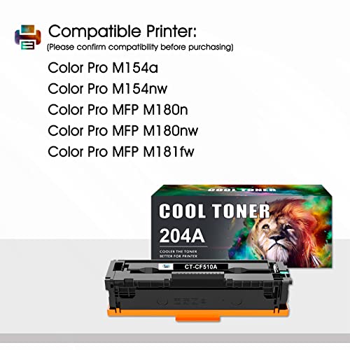 Cool Toner Compatible Toner Cartridge Replacement for HP 204A CF510A Toner Color LaserJet Pro MFP M180nw M180n M181fw M154nw M154a CF511A CF512A CF513A Printer (Black Cyan Yellow Magenta, 4-Pack)