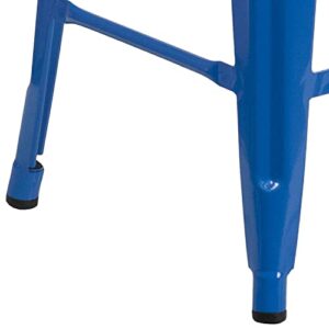 Flash Furniture Kai Commercial Grade 24" High Backless Blue Metal Indoor-Outdoor Counter Height Stool with Square Seat