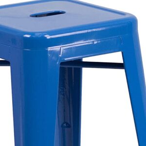 Flash Furniture Kai Commercial Grade 24" High Backless Blue Metal Indoor-Outdoor Counter Height Stool with Square Seat