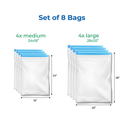 8 Pack Travel Space Saver Bags Vacuum Storage, with Sizes Medium to Large, Sealer Bag Roll-up Compression Storage No Vacuum Needed and Packing Organizers for Travel, comforters, blankets, and Clothes