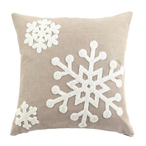 WOMHOPE Pack of 4 Christmas Pillow Covers Embroidery Sleigh Snowflakes Winter Decorative Square Cushion Covers Shells 18 X 18 Inches for Bed,Sofa,Couch (B (Set of 4) Griege)