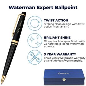 Dayspring Pens Personalized Waterman Pen | Engraved Waterman Expert Black with Gold Trim Ballpoint. Custom Engraved Gift Pen Personalized and Shipped