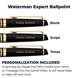 Dayspring Pens Personalized Waterman Pen | Engraved Waterman Expert Black with Gold Trim Ballpoint. Custom Engraved Gift Pen Personalized and Shipped