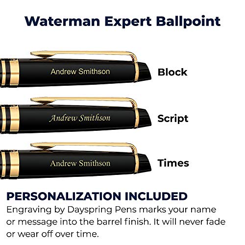 Dayspring Pens Personalized Waterman Pen | Engraved Waterman Expert Black with Gold Trim Ballpoint. Custom Engraved Gift Pen Personalized and Shipped