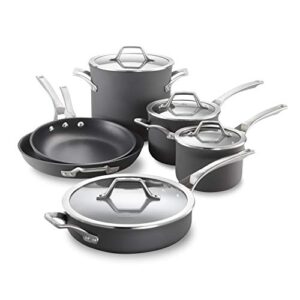 calphalon 10-piece pots and pans set, nonstick kitchen cookware with stay-cool stainless steel handles, dishwasher and metal utensil safe, pfoa-free, black