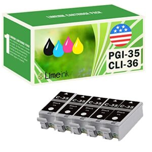 limeink 5 pack black pgi-35 compatible ink cartridges set use for pixma ip100 pixma ip110 series printers 1509b002 1511b002