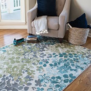 Mohawk Home Aurora Radiance Aqua Abstract Floral Area Rug, 5'x8', Blue/Green