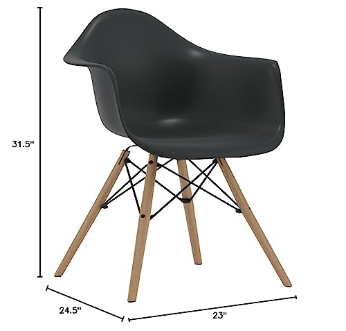 DHP C013701 Mid Century Modern Chair with Molded Arms and Wood Legs, Black