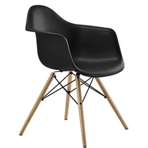 DHP C013701 Mid Century Modern Chair with Molded Arms and Wood Legs, Black