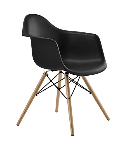 DHP C013701 Mid Century Modern Chair with Molded Arms and Wood Legs, Black