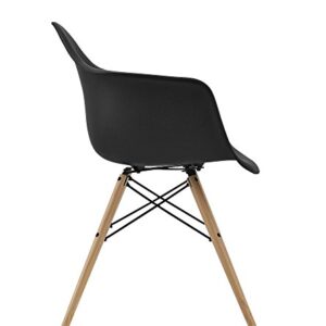 DHP C013701 Mid Century Modern Chair with Molded Arms and Wood Legs, Black