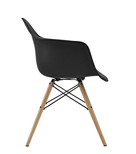 DHP C013701 Mid Century Modern Chair with Molded Arms and Wood Legs, Black