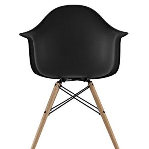 DHP C013701 Mid Century Modern Chair with Molded Arms and Wood Legs, Black