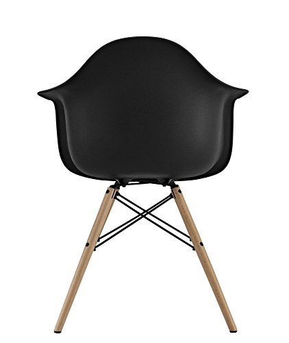 DHP C013701 Mid Century Modern Chair with Molded Arms and Wood Legs, Black