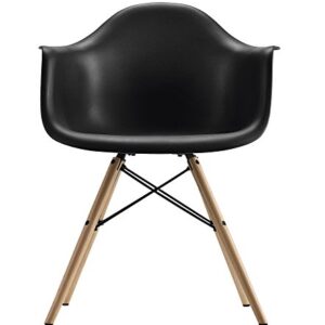 DHP C013701 Mid Century Modern Chair with Molded Arms and Wood Legs, Black