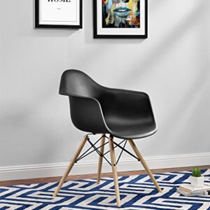 DHP C013701 Mid Century Modern Chair with Molded Arms and Wood Legs, Black