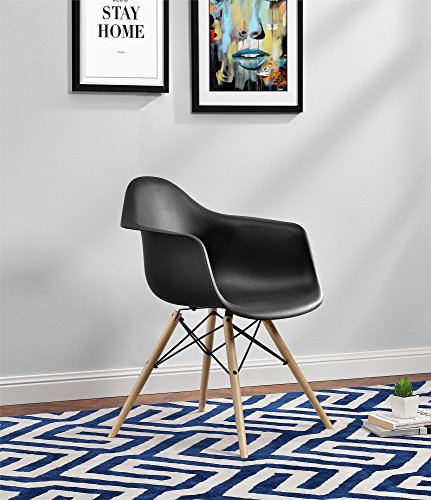 DHP C013701 Mid Century Modern Chair with Molded Arms and Wood Legs, Black