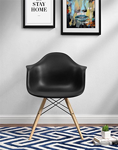 DHP C013701 Mid Century Modern Chair with Molded Arms and Wood Legs, Black