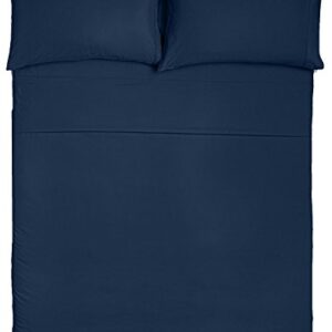 Amazon Basics Navy Blue Comforter (Full/Queen) and Navy Blue Sheet Set (Queen)