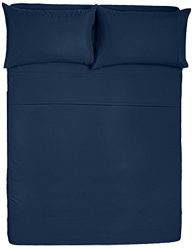 Amazon Basics Navy Blue Comforter (Full/Queen) and Navy Blue Sheet Set (Queen)